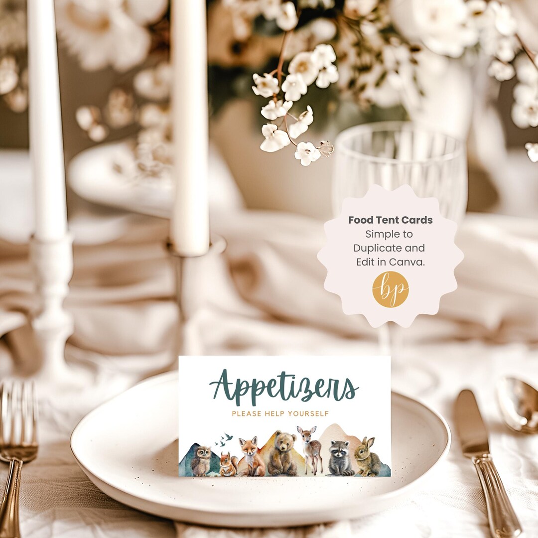 Woodland Creatures Folded Food Tent Cards, Foldable Placecards, Buffet ...