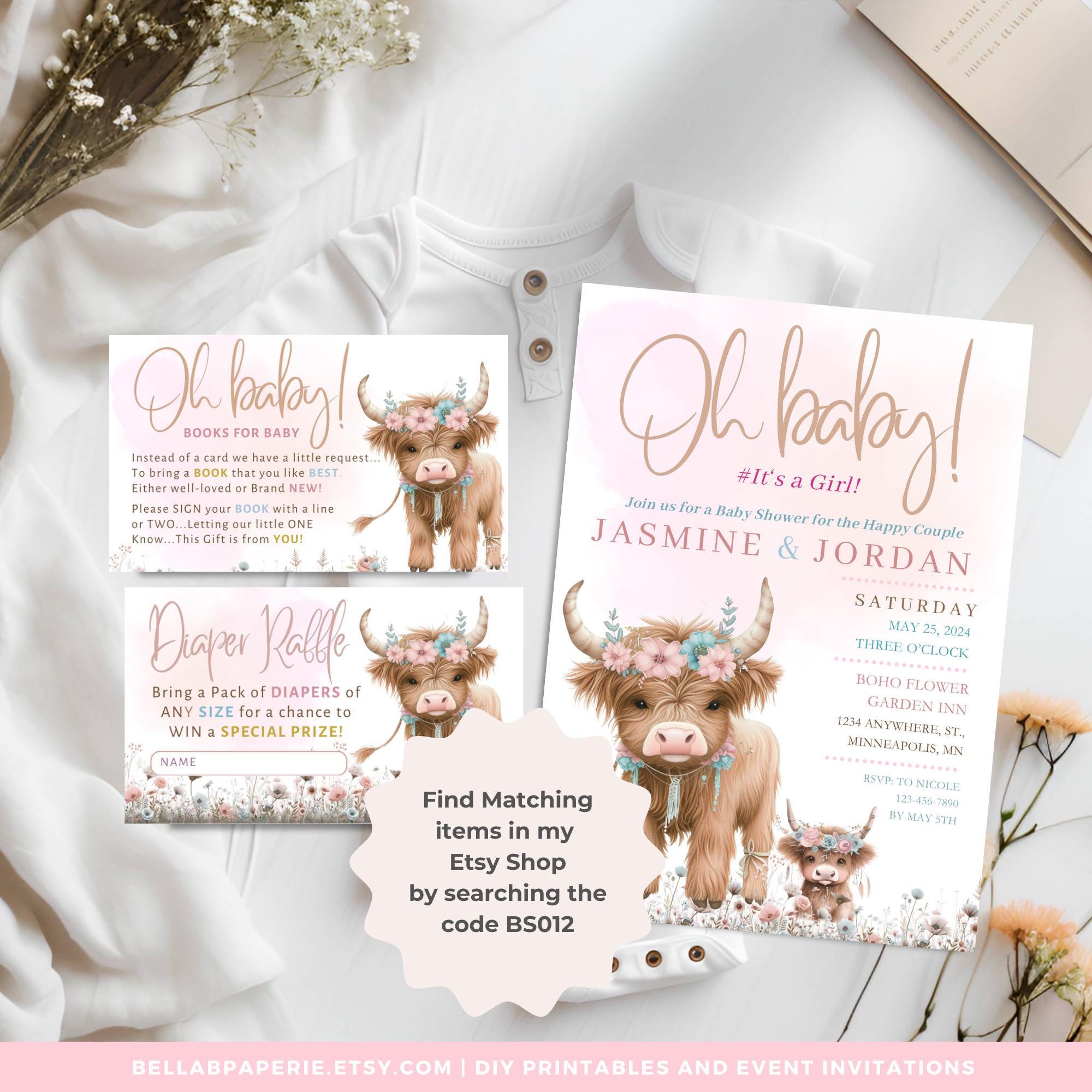 Pink Boho Highland Cow Books for Baby Cards, Baby Books, Gifts for Baby ...