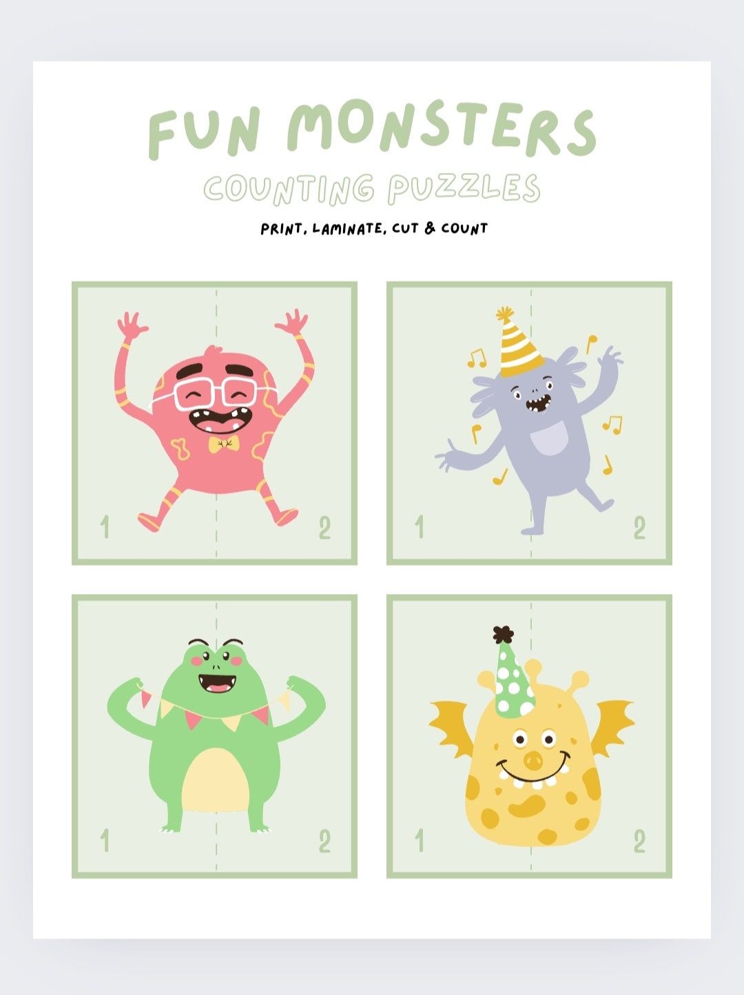 Monster Number Paper Puzzles - Etsy