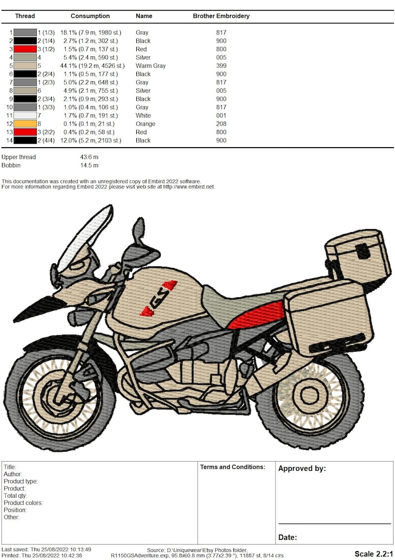 BMW R1150 GS Adventure Motorbike Embroidery Design - Instant Download ...