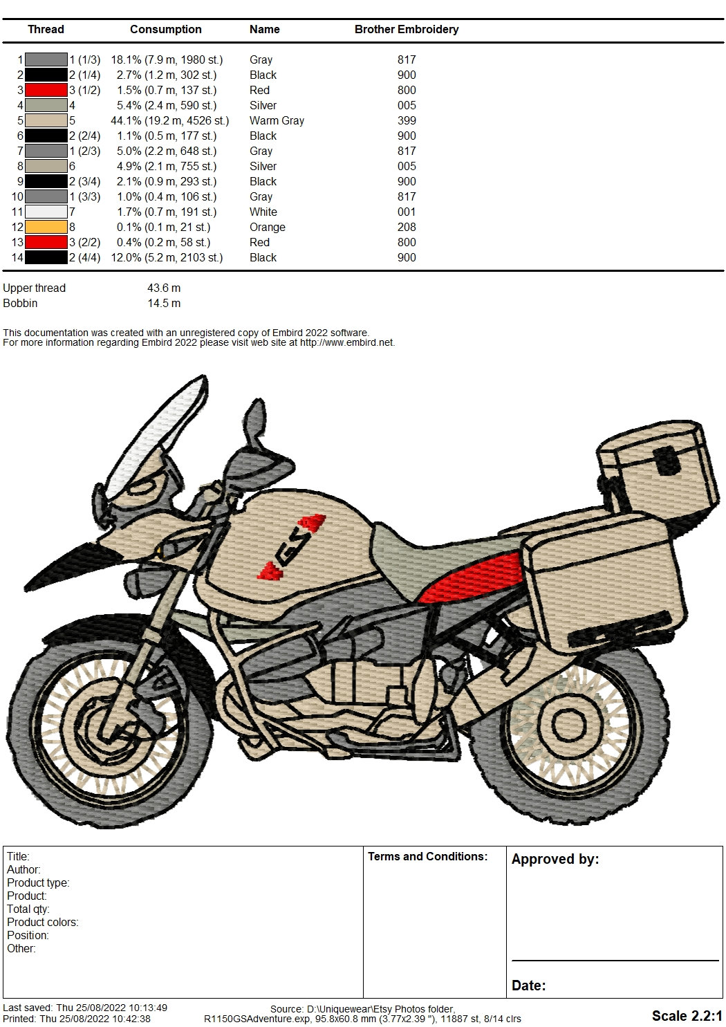 BMW R1150 GS Adventure Motorbike Embroidery Design Instant - Etsy