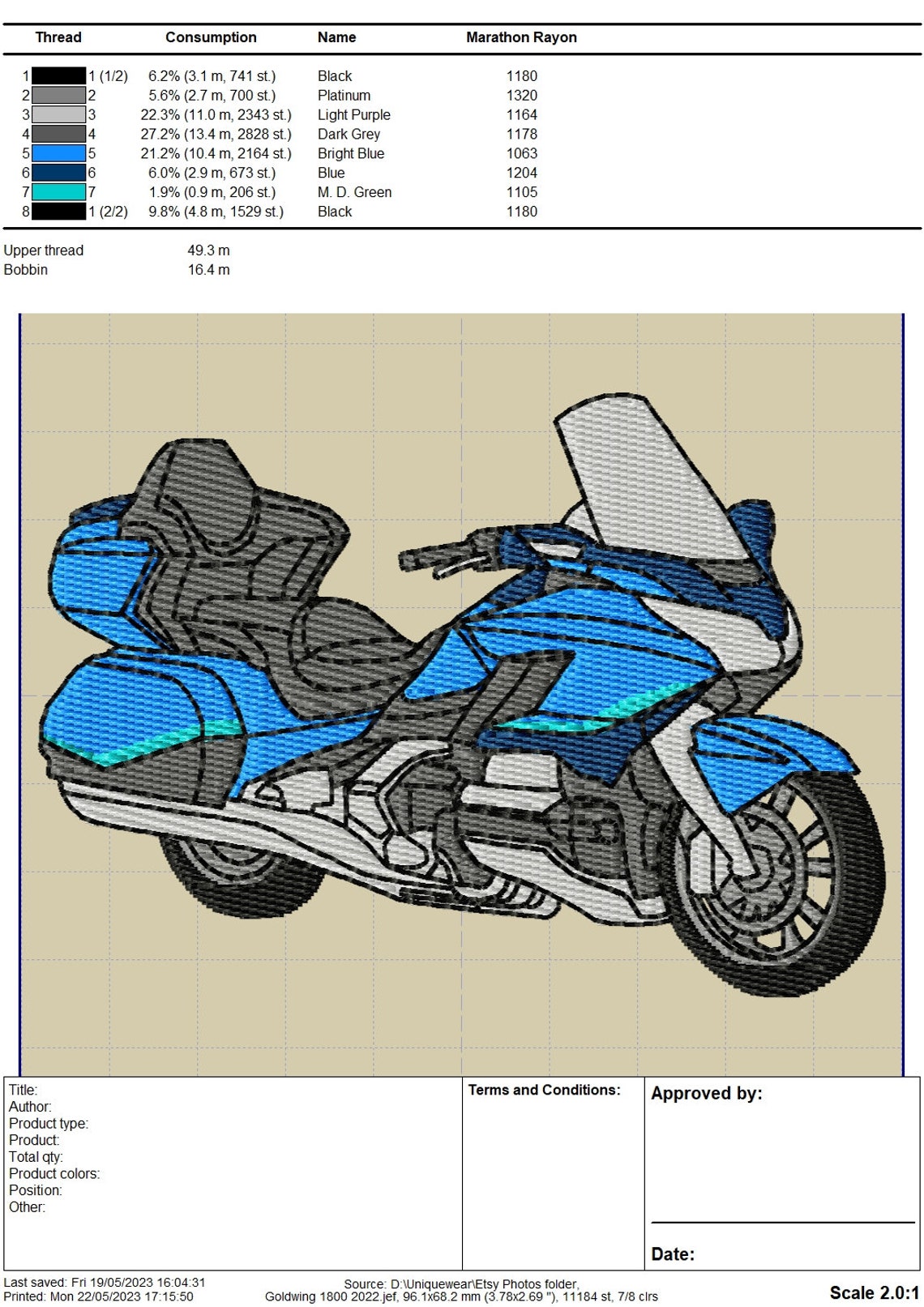 Goldwing GL1800 2022 Model Motorbike Embroidery Design - Instant ...