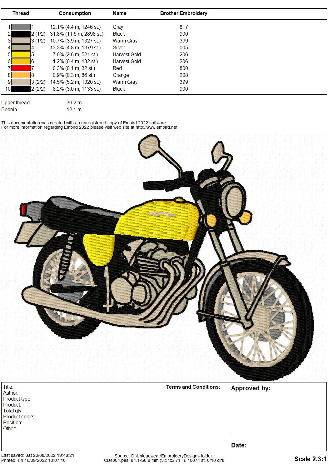 Honda CB400-4 Supersport Classic Motorbike Embroidery Design - Instant ...