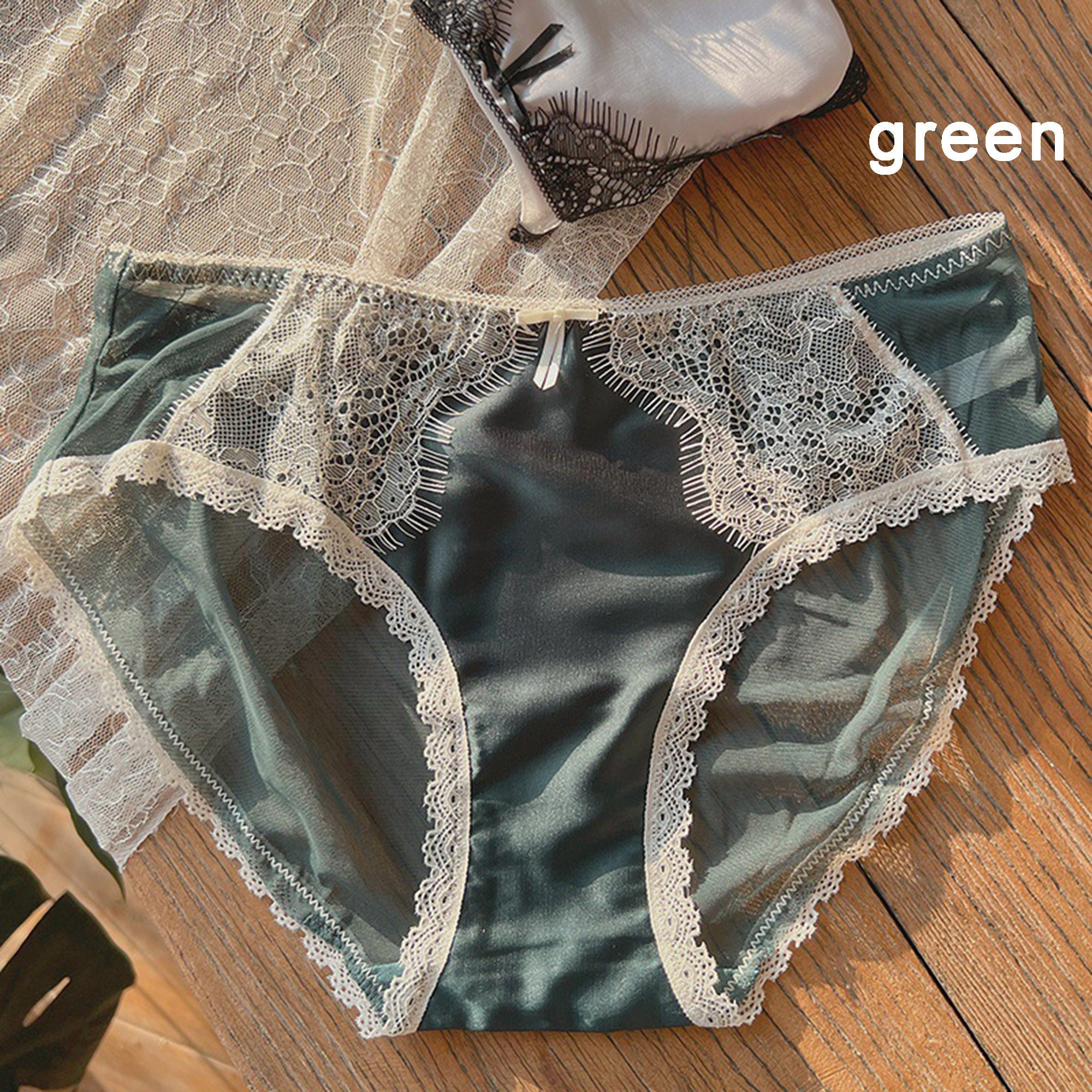 Retro Women's French Briefs, Lace Stitching Satin Women's Underwear ...