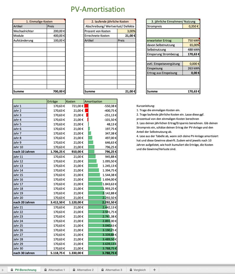 Calculate Balcony Power Plant - Excel Table for Calculating the ...