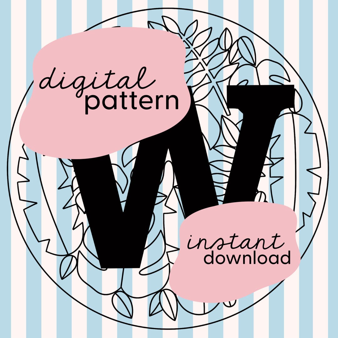 Letter 'W' Jungle Leaf Embroidery Pattern / Leaf Embroidery Pattern ...