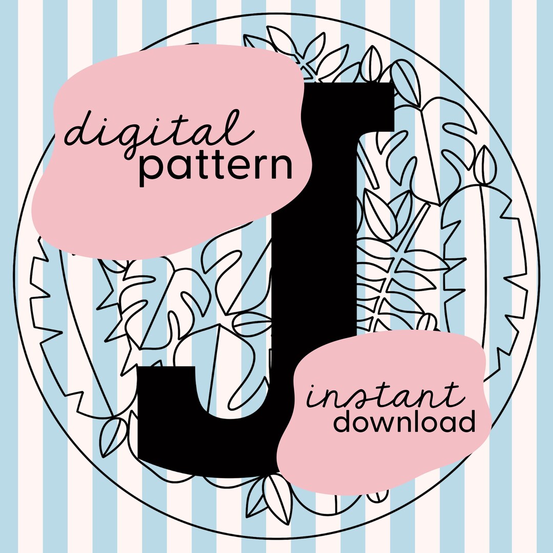 Letter 'J' Jungle Leaf Embroidery Pattern / Leaf Embroidery Pattern ...