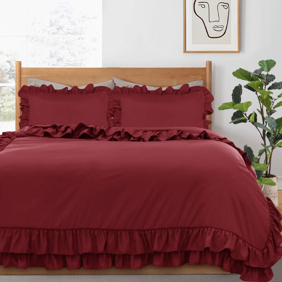 Ruffled Borders Duvet Cover Set Microfiber Quilt Cover Set Frilled ...