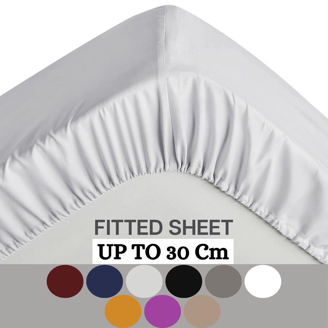 Bed Fitted Sheet Extra Deep Pocket Sheets up to 30cm 100% Soft ...