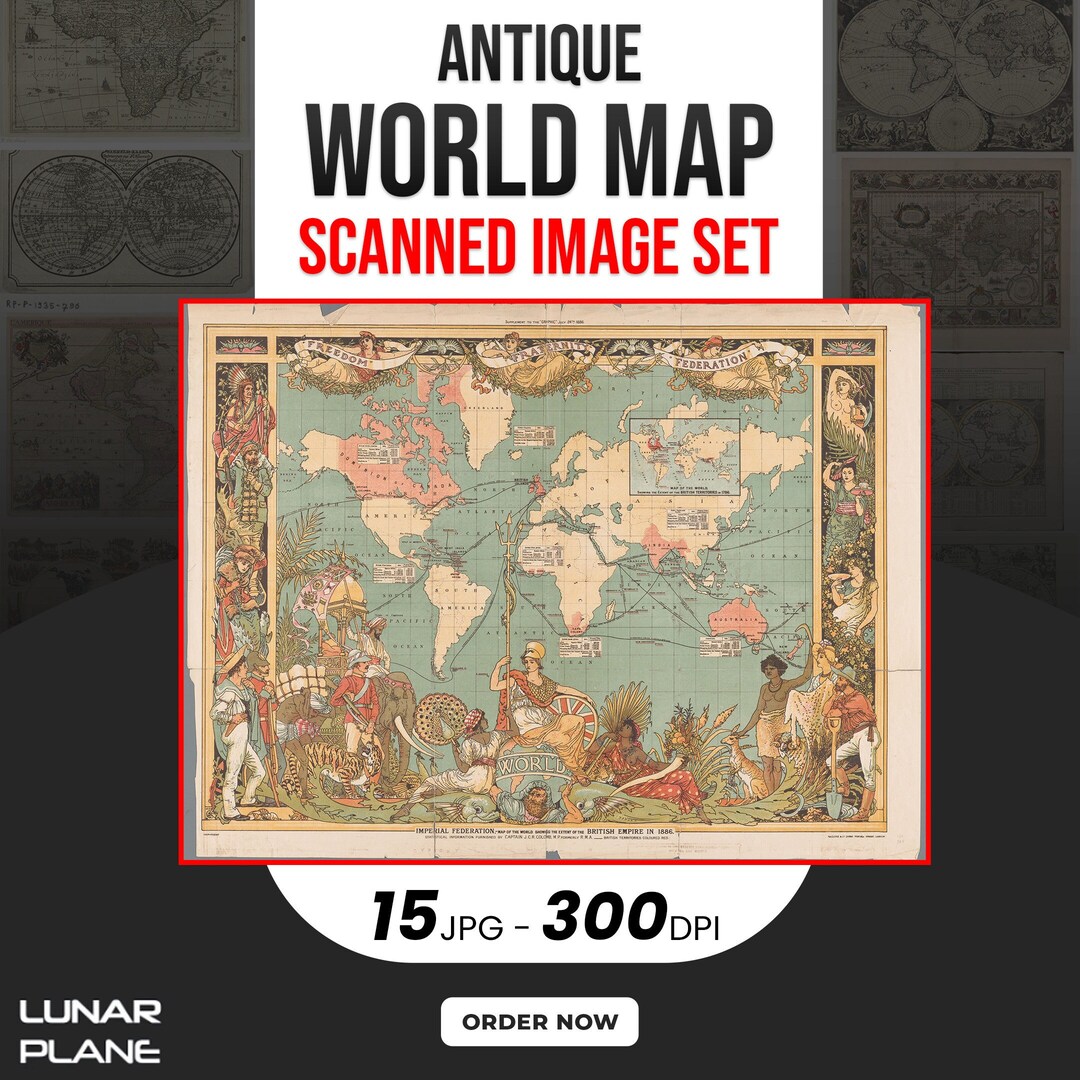 Antique World Map Scanned Images Set, Old World Map, Retro World Map ...