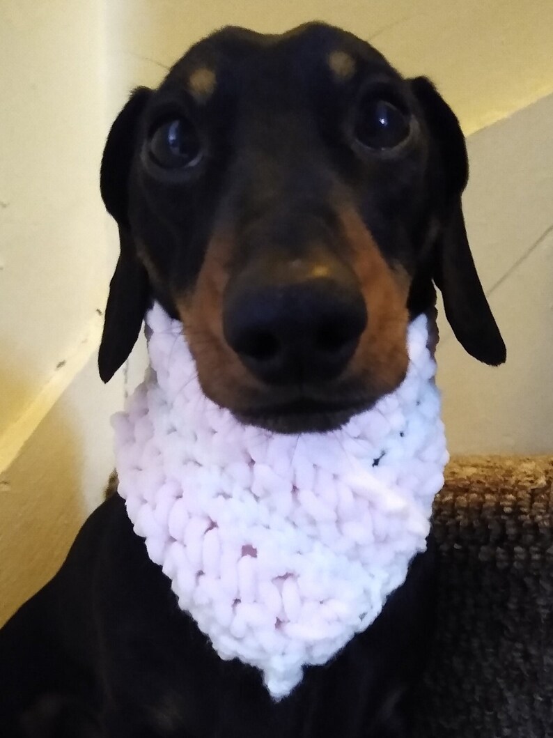 Hand Crochet, Luxury Chenille, Dog Scarf in Pretty Baby Pink and White ...