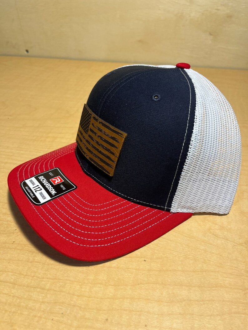 American Flag Leather Patch Hat - Etsy