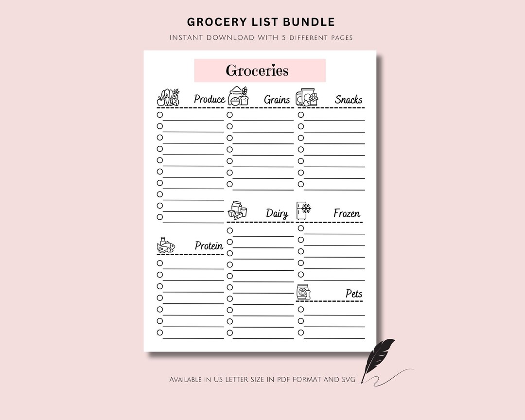 Grocery List Printable Template, Grocery Planner, Food Shopping List ...