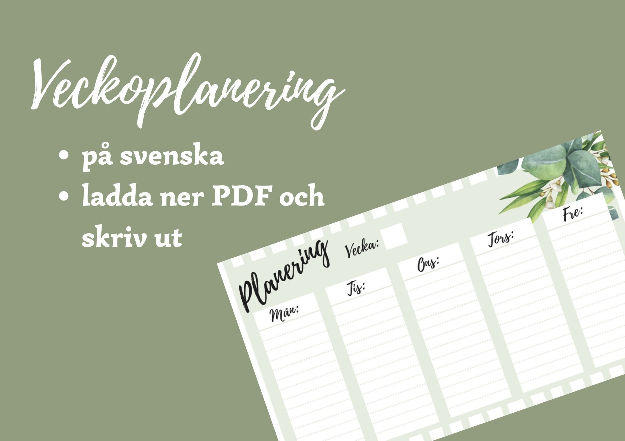 Swedish: Veckokalender Att Skriva Ut/printable Weekly Calendar - Etsy