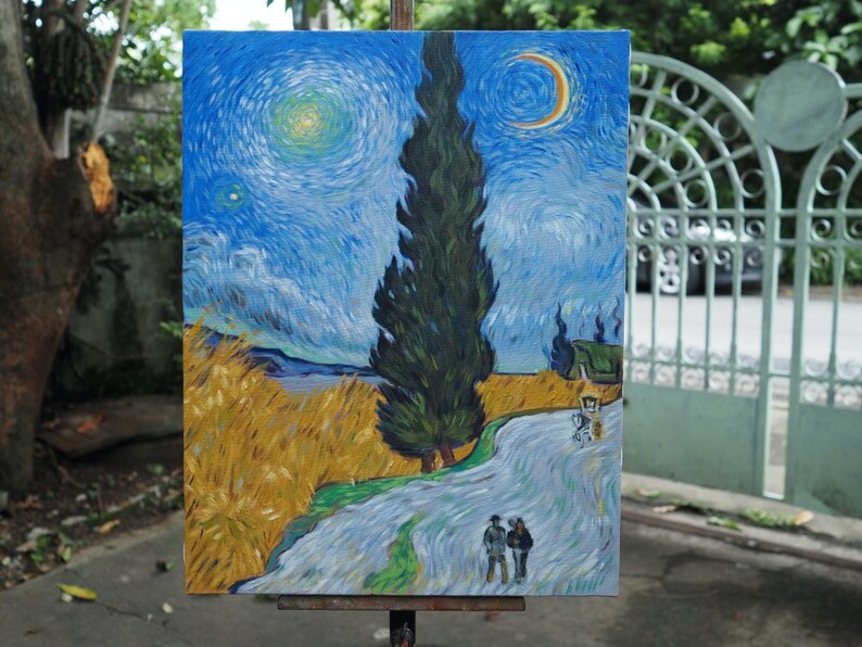 Vincent Van Gogh's Road With Cypress and Star (reproduction) Oil on ...