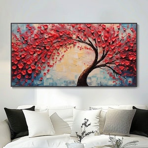 3D Red Tree Texture Art Abstract Canvas Oil Painting Original Landscape ...