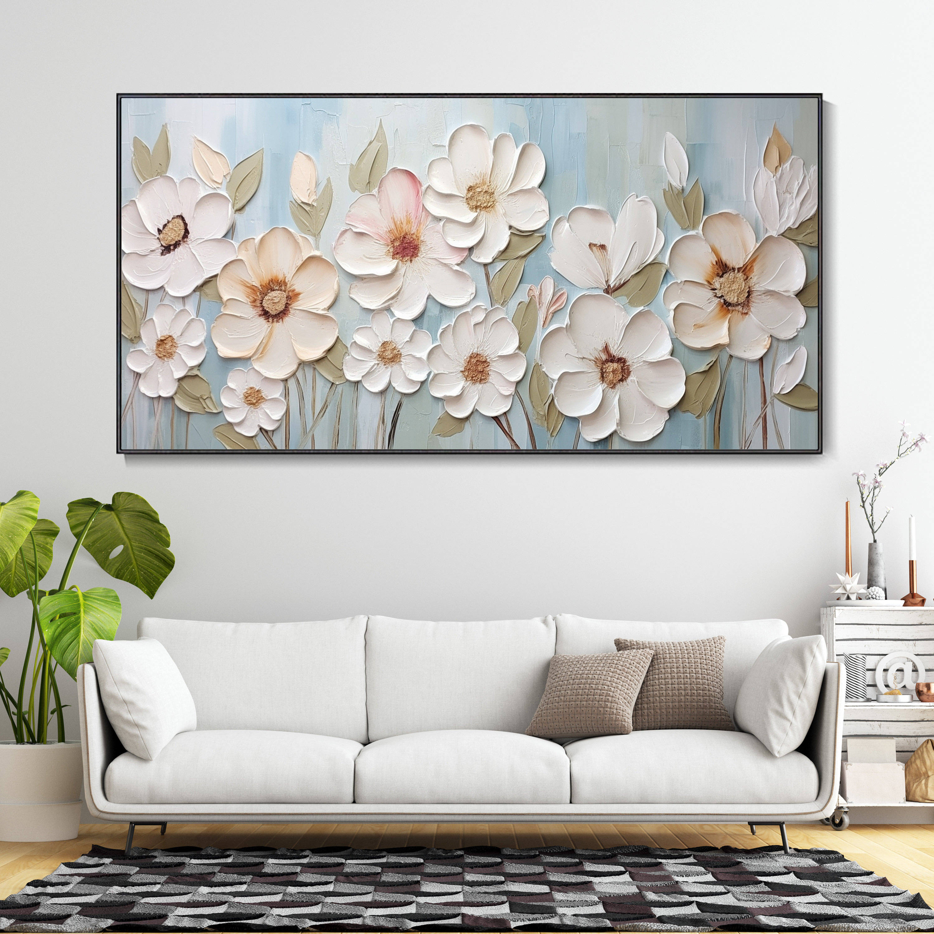 Abstract Flower Painting on Canvas Wall Art Original 3D Textured Wall ...