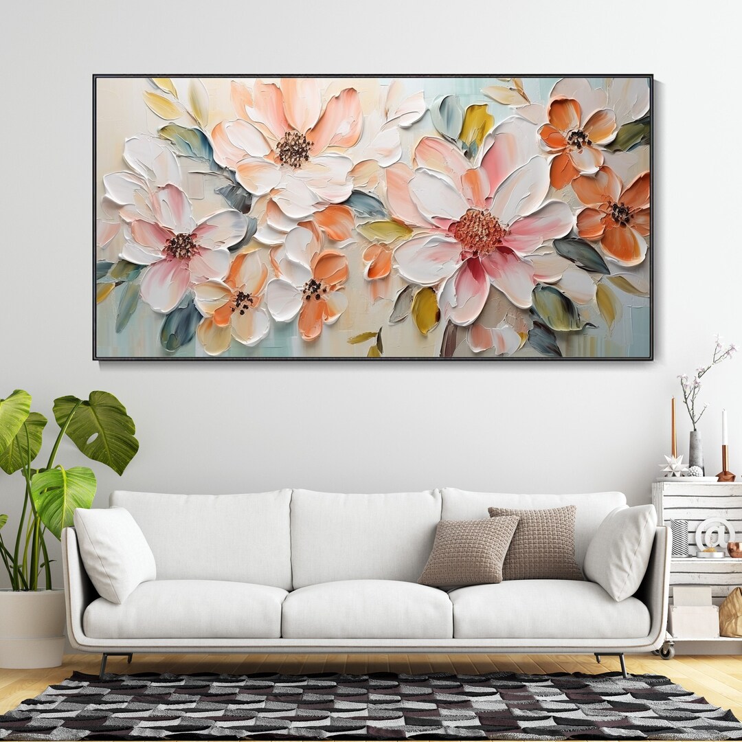 Original Flower Painting on Canvas 3D Textured Abstract Wall Art Wall ...