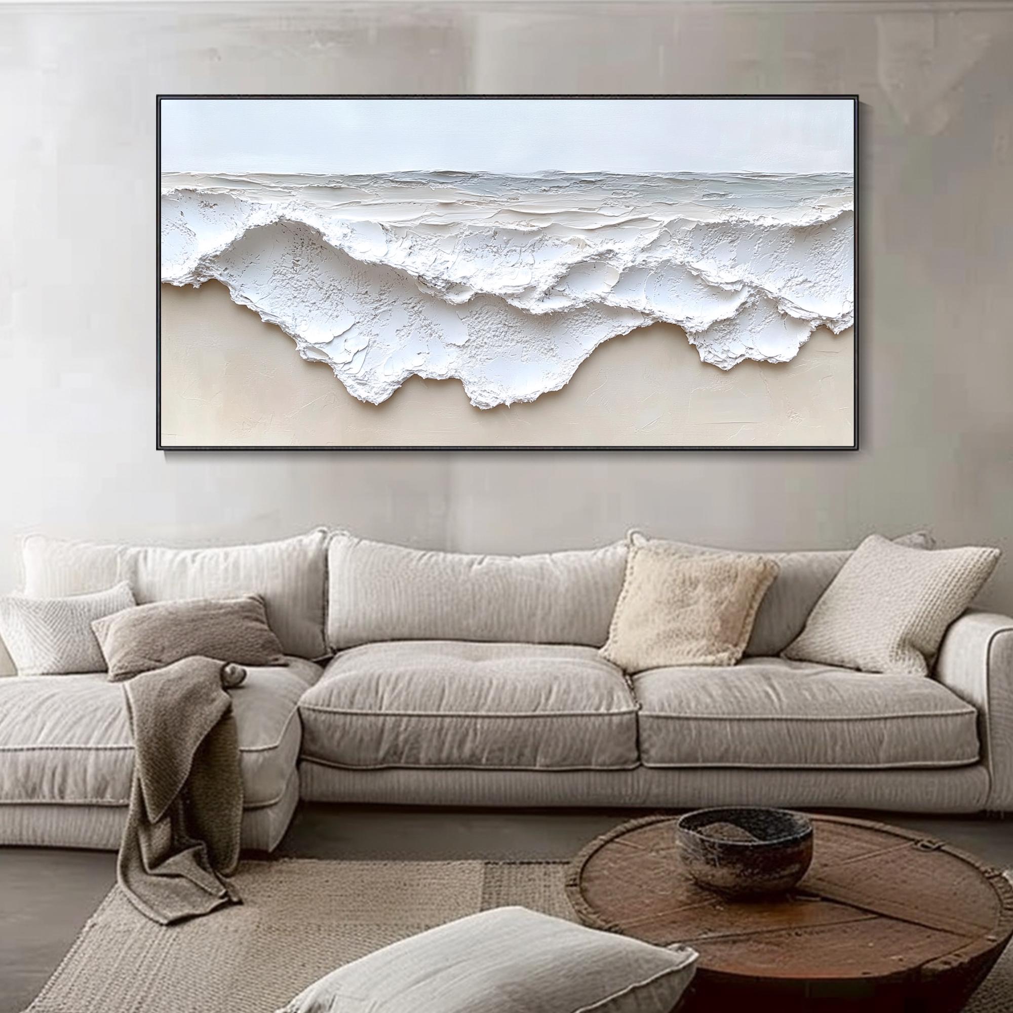 3D Wave Frame Thick Texture Blue White Seascape Abstract Landscape Oil ...