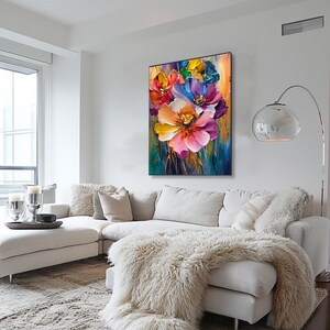Original Colorful Floral Oil Painting Textured Knife Art Wall Decor ...