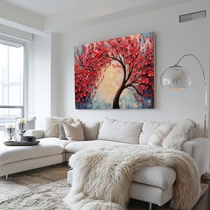 3D Red Tree Texture Art Abstract Canvas Oil Painting Original Landscape ...