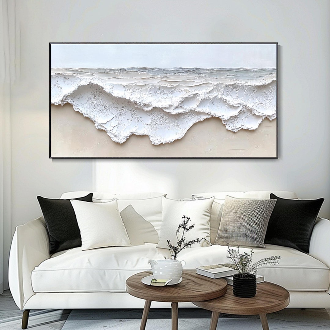 3D Wave Frame Thick Texture Blue White Seascape Abstract Landscape Oil ...
