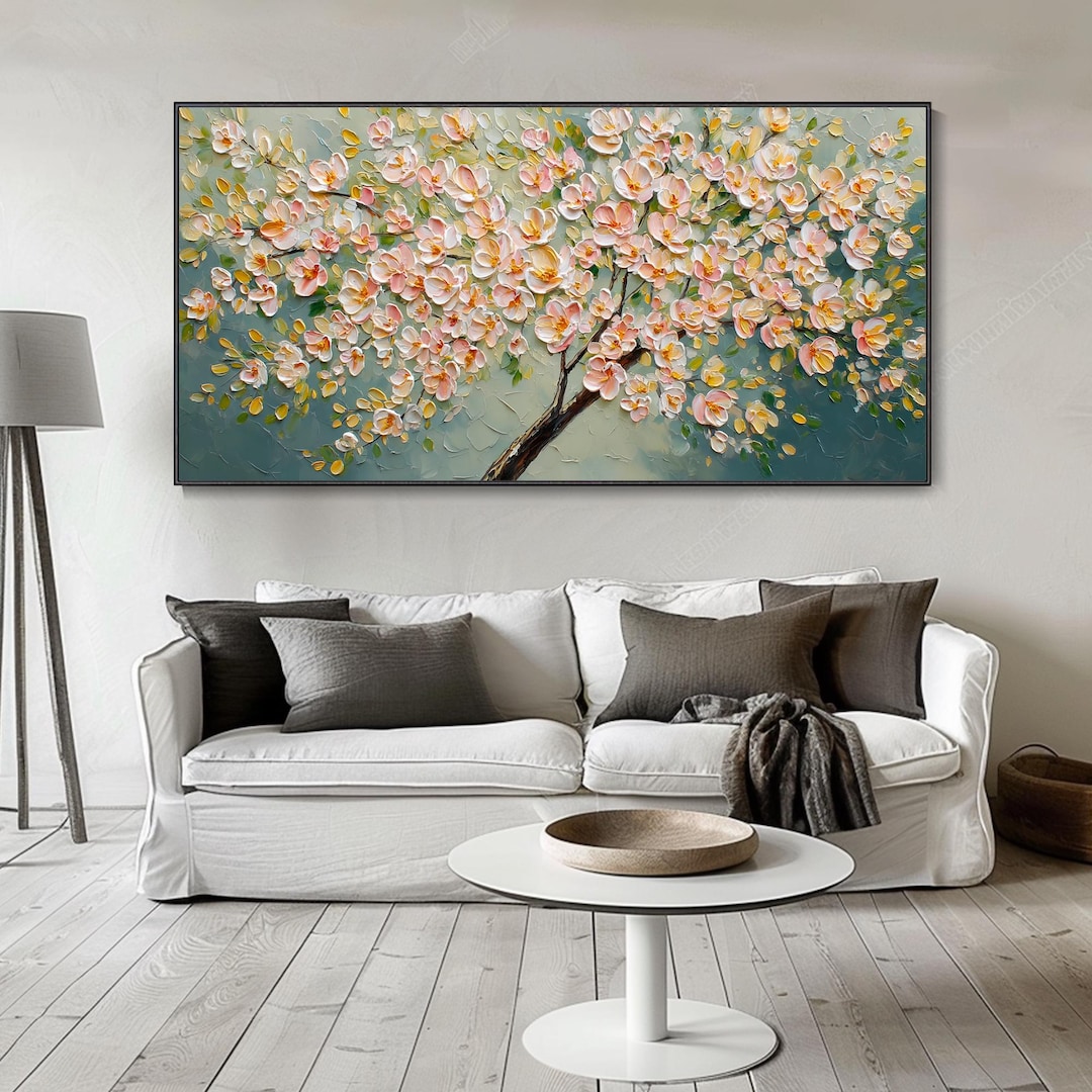 White Flower Tree Oil Painting Modern Abstract Floral Tree Art 3D ...