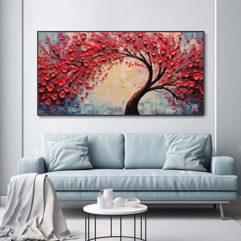3D Red Tree Texture Art Abstract Canvas Oil Painting Original Landscape ...