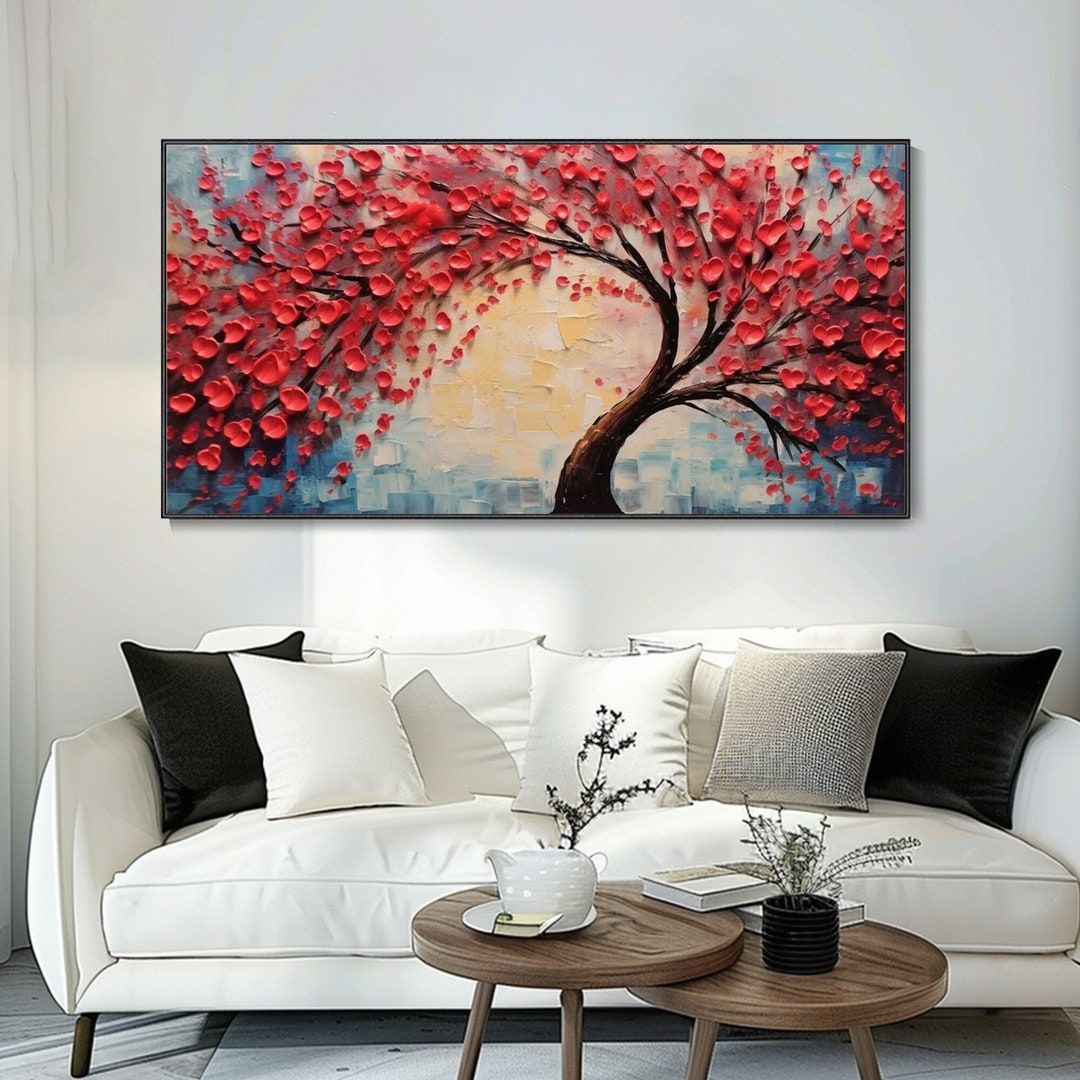 3D Red Tree Texture Art Abstract Canvas Oil Painting Original Landscape ...