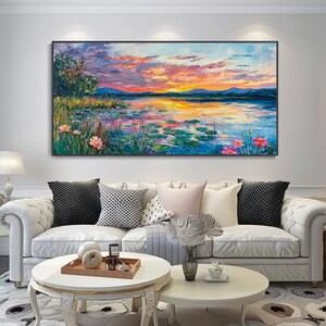 Abstract Texture Landscape Lake Wall Mural Colorful Floral Oil Painting ...