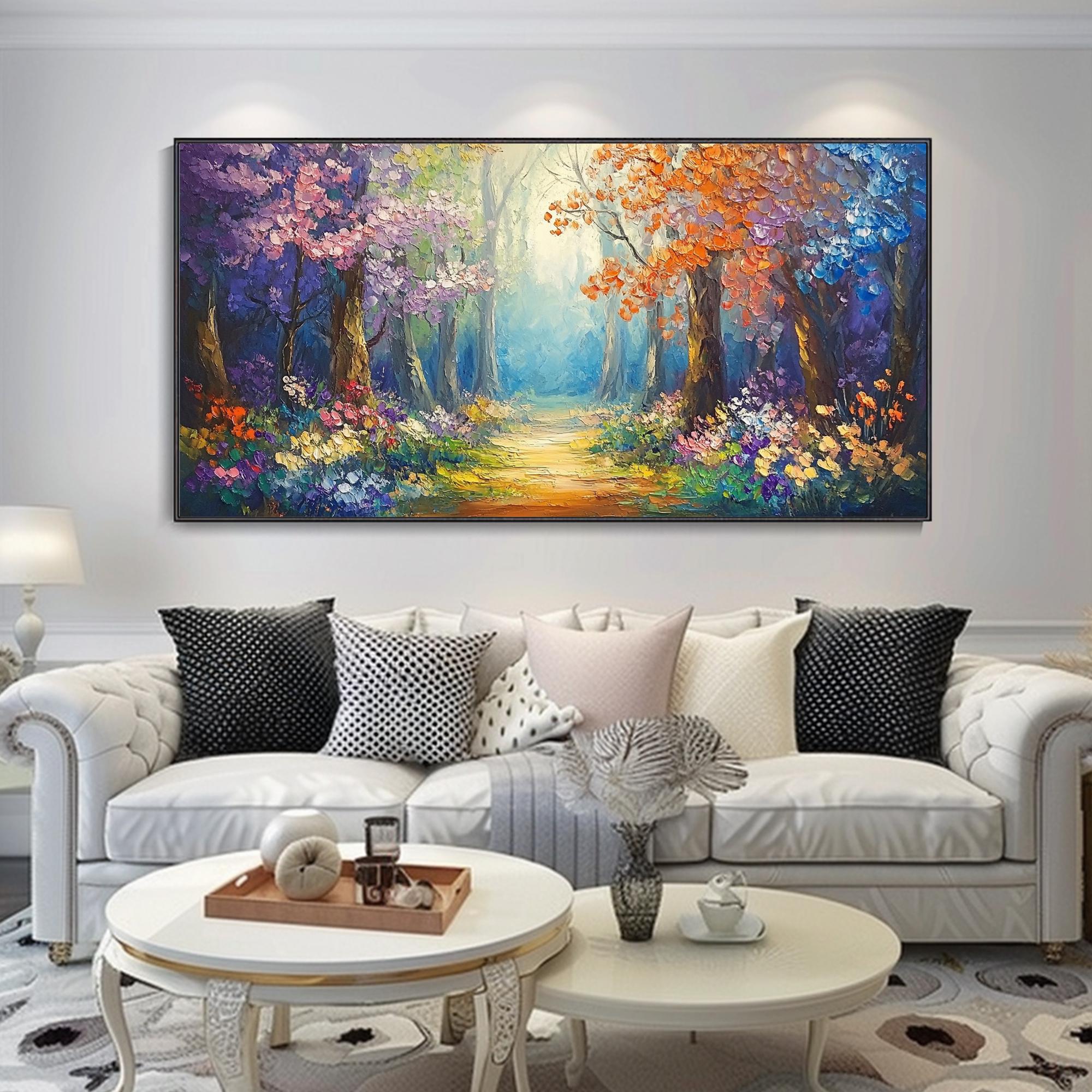 Abstract Colorful Forest Landscape Textured Oil Painting Original Hand ...