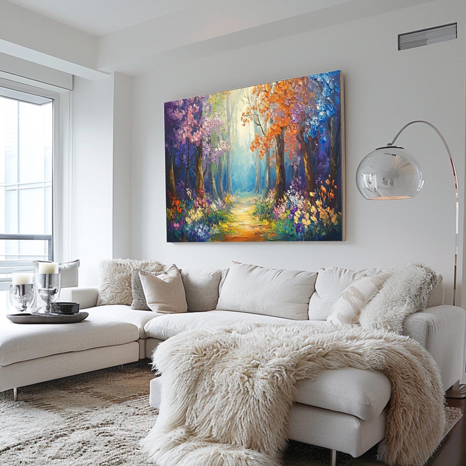 Abstract Colorful Forest Landscape Textured Oil Painting Original Hand ...