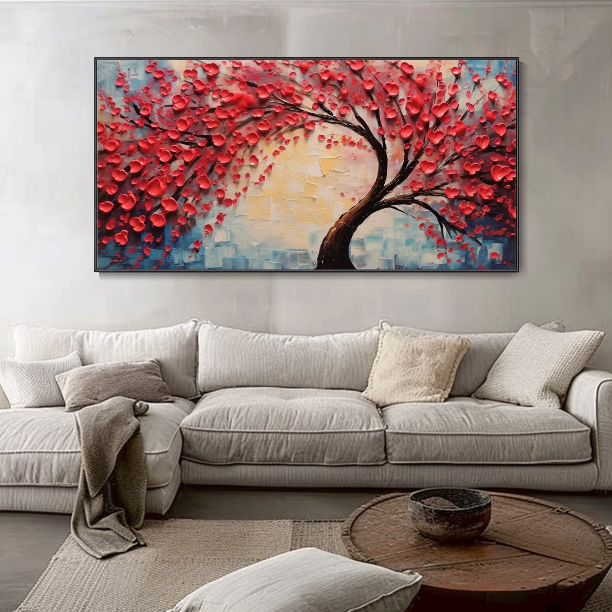 3D Red Tree Texture Art Abstract Canvas Oil Painting Original Landscape ...