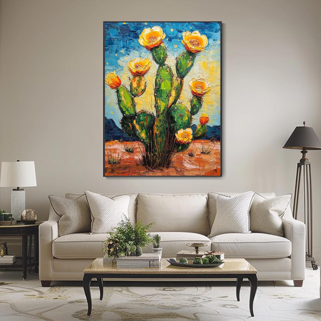 Abstract Cactus Oil Painting Colorful Desert Canvas Modern ...