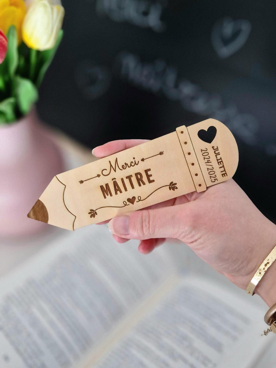 Thank You Teacher Bookmark in the Shape of an Engraved and Personalized ...