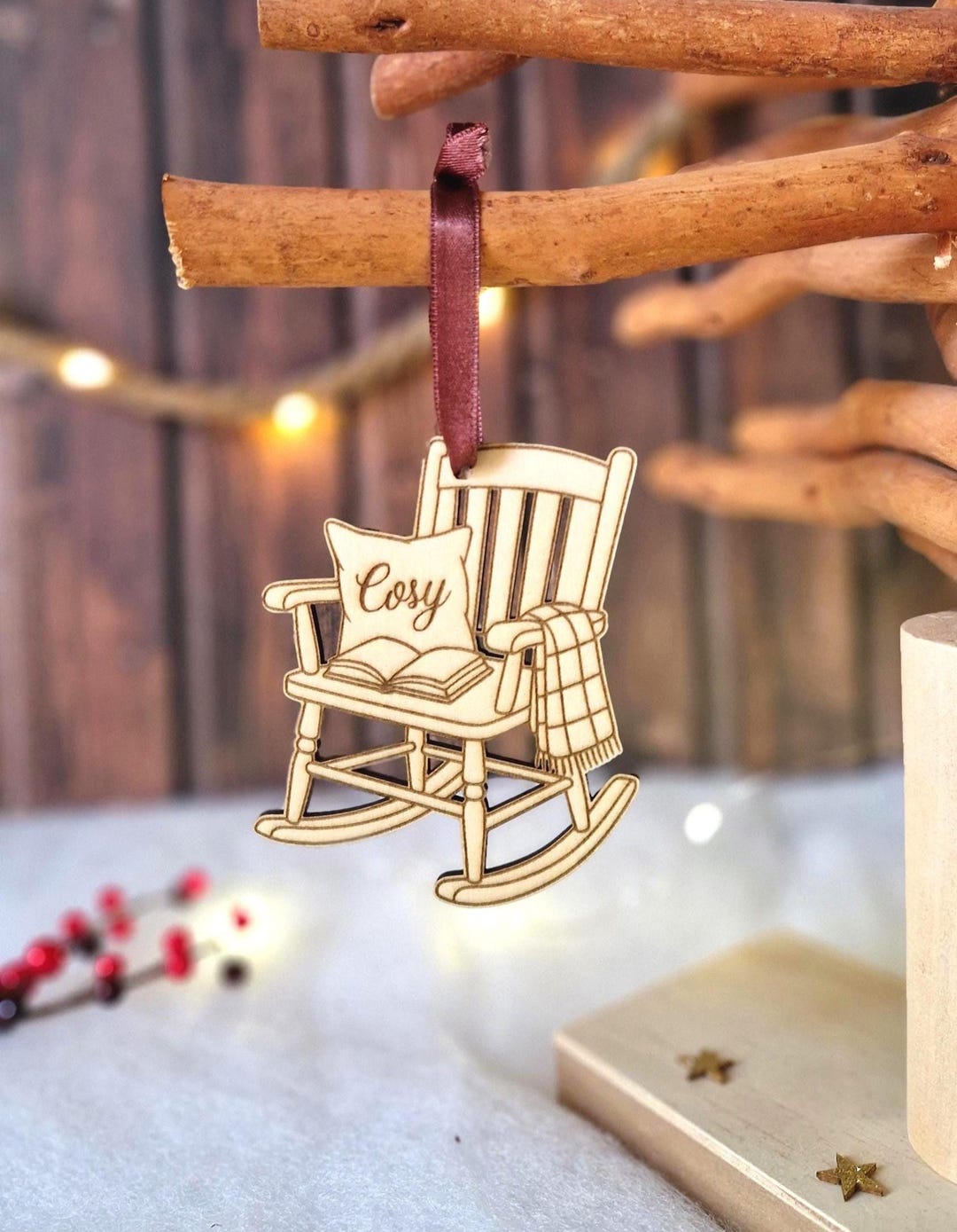 Christmas Tree Hanging Rocking Chair and Cozy Book Christmas Decoration ...
