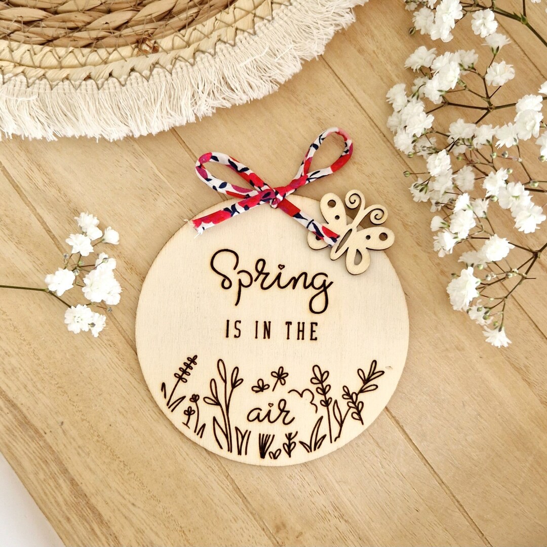 Laser Engraved Natural Wood Log Spring is in the Air Spring Flowers ...