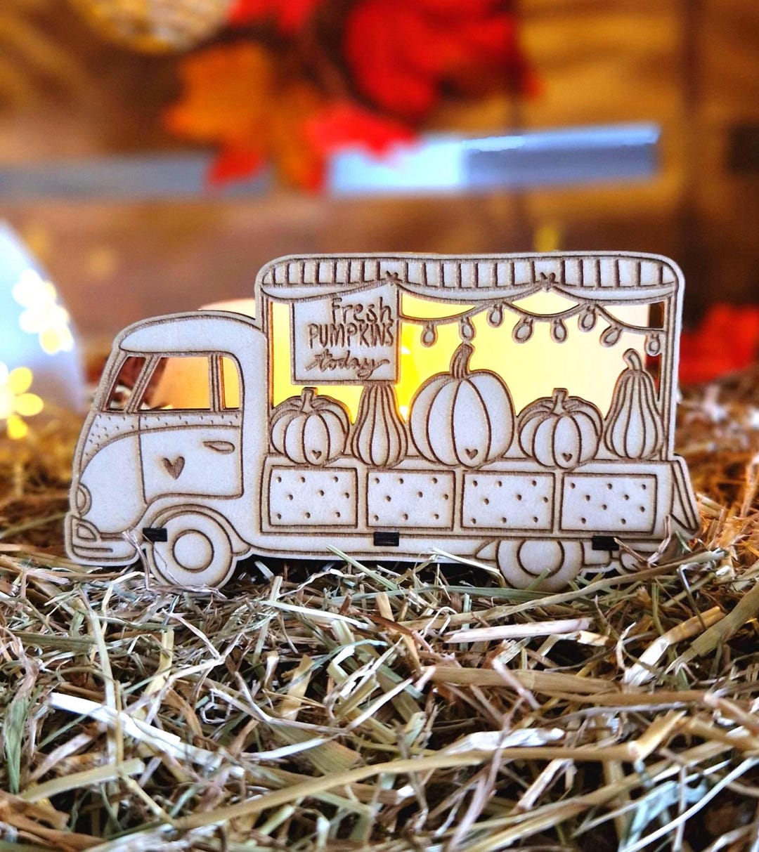 Pumpkin Farm Bus Tea Light Holder, Autumn Collection, Made of Wood ...
