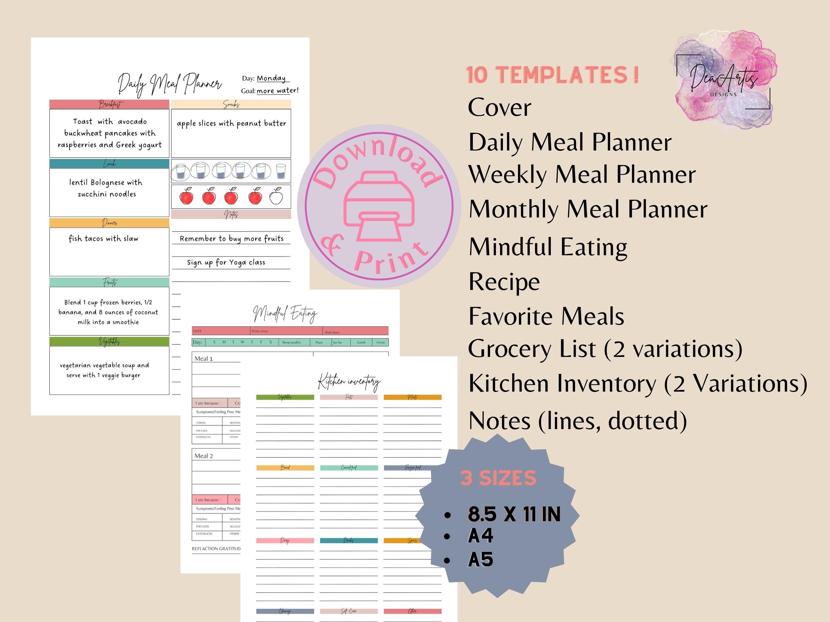 Printable Menu Daily Weekly Menu Planner Template. Grocery List ...
