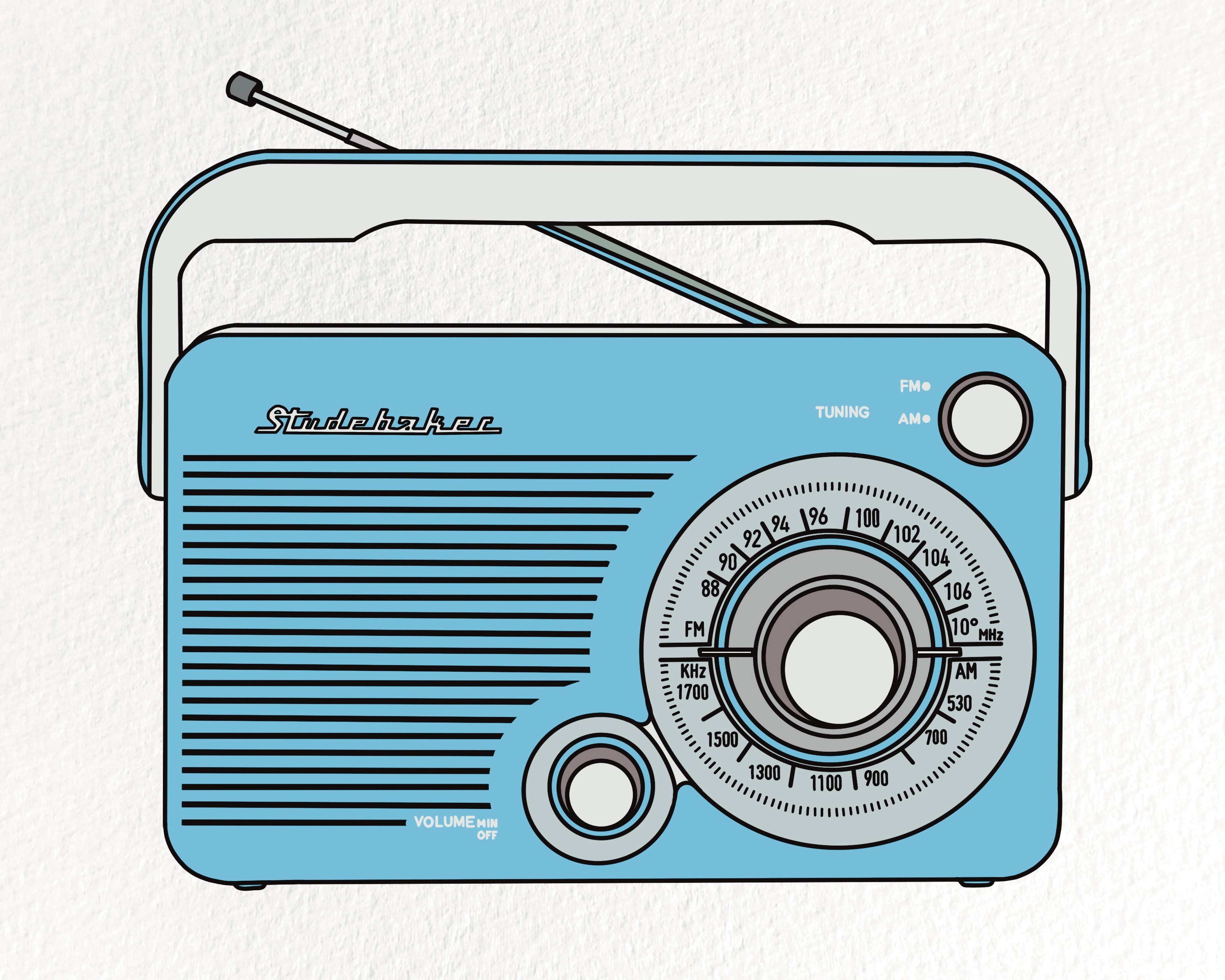 Printable Studebaker Radio Line Drawing | Blue | 10x8 | Digital ...
