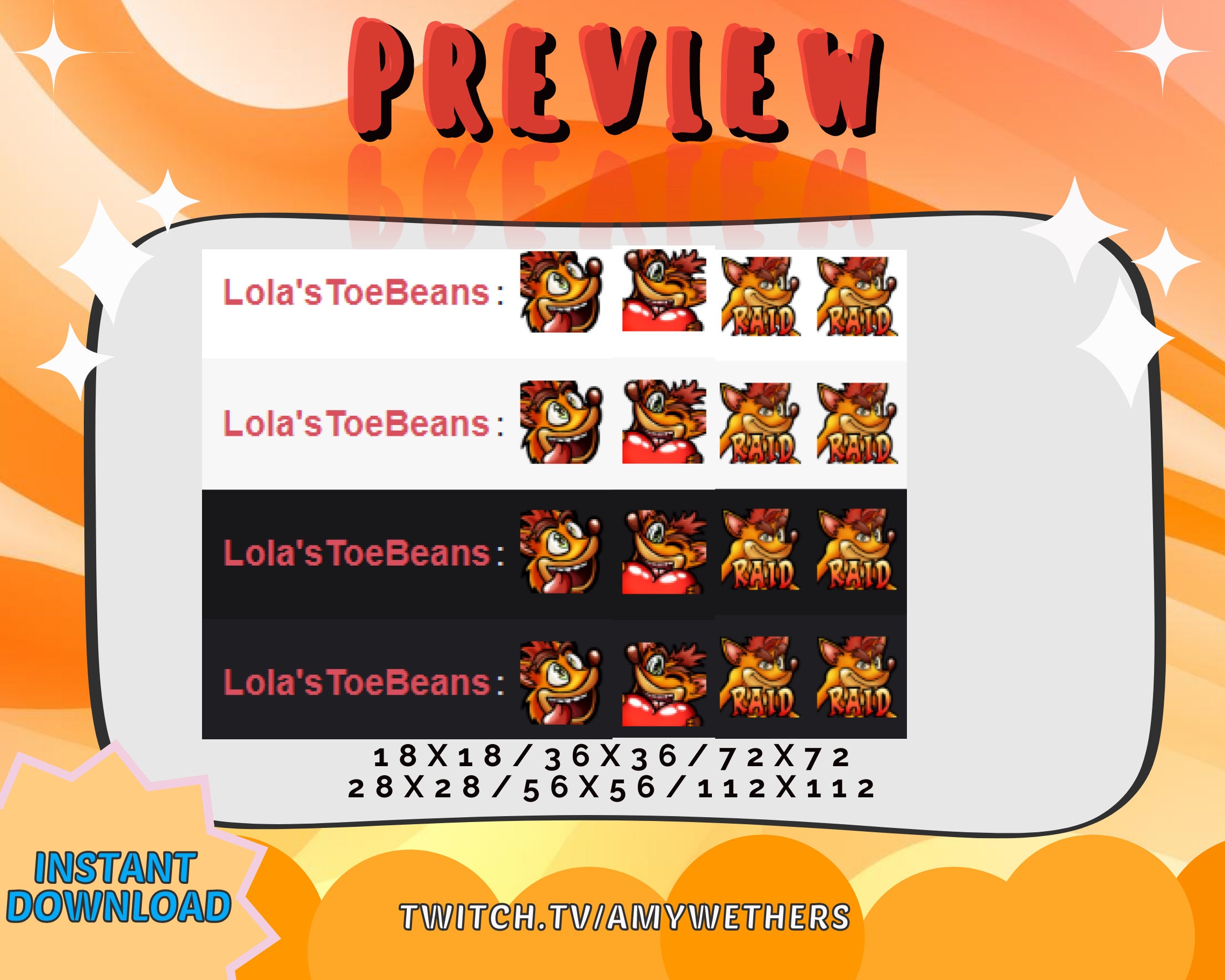 Crash Inspired Emote Set Raid/gg/ez/hype All Sizes: 112,72,56,36,28,18 ...