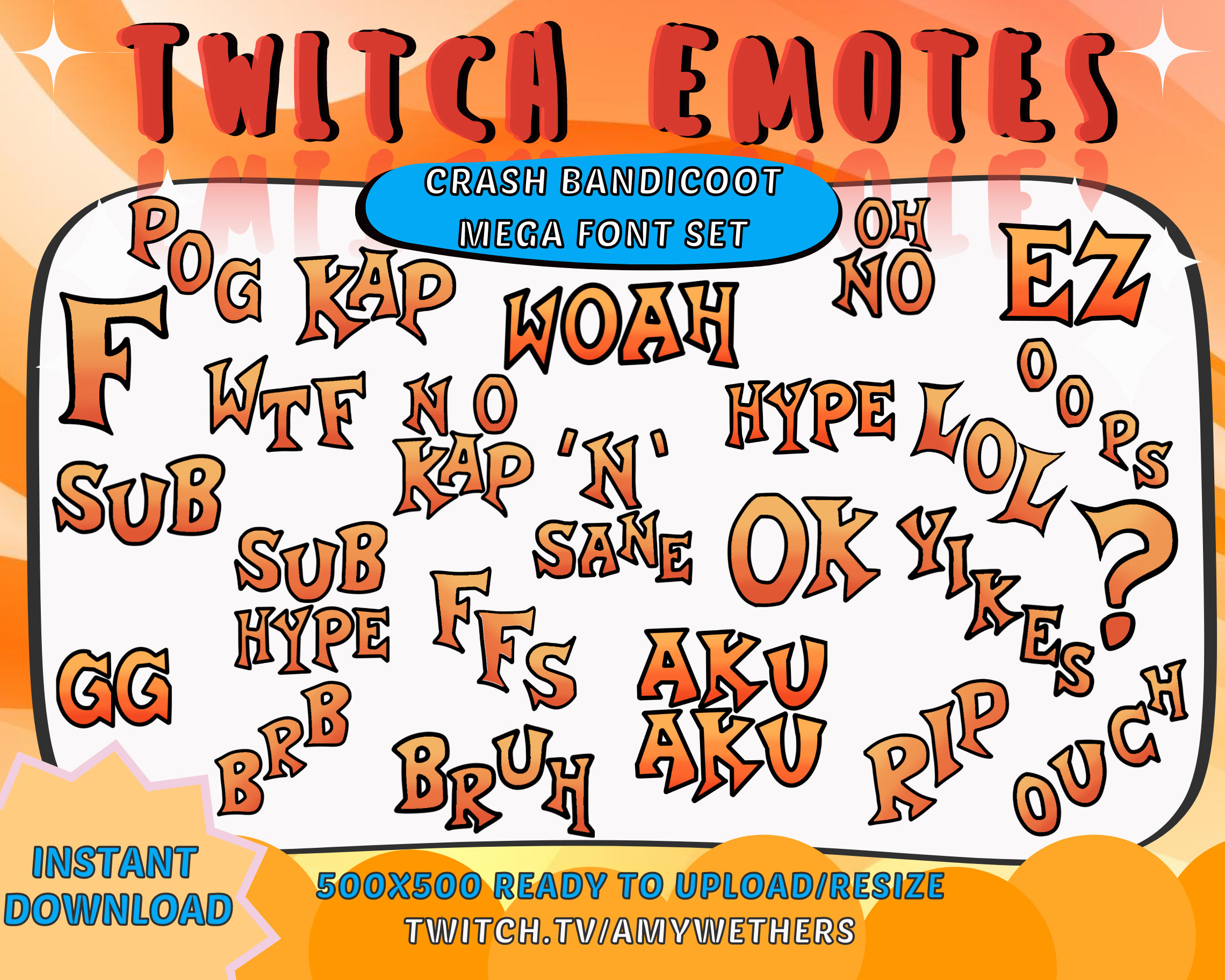 Crash Inspired Mega Emote Set: 24 FONT REACTIONS Streaming/discord - Etsy