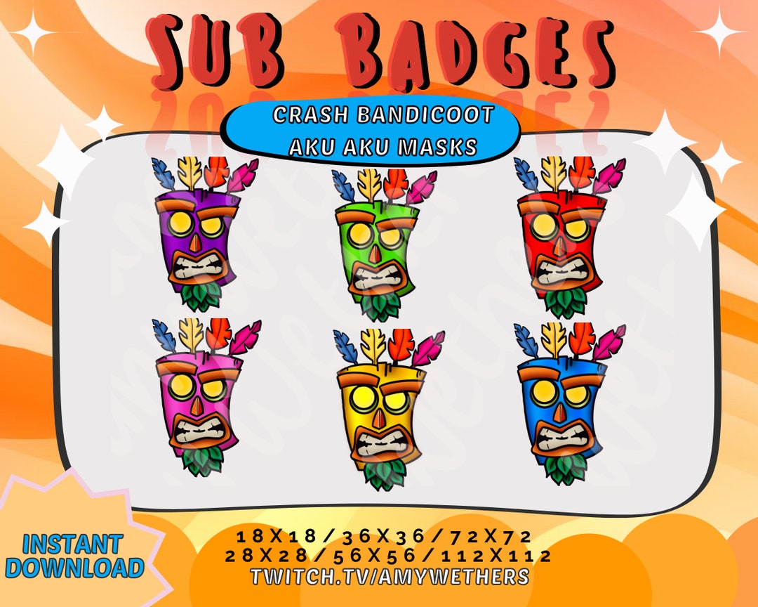 Crash Inspired AKU Masks Subscriber Badges for Streamers ALL SIZES: 112 ...