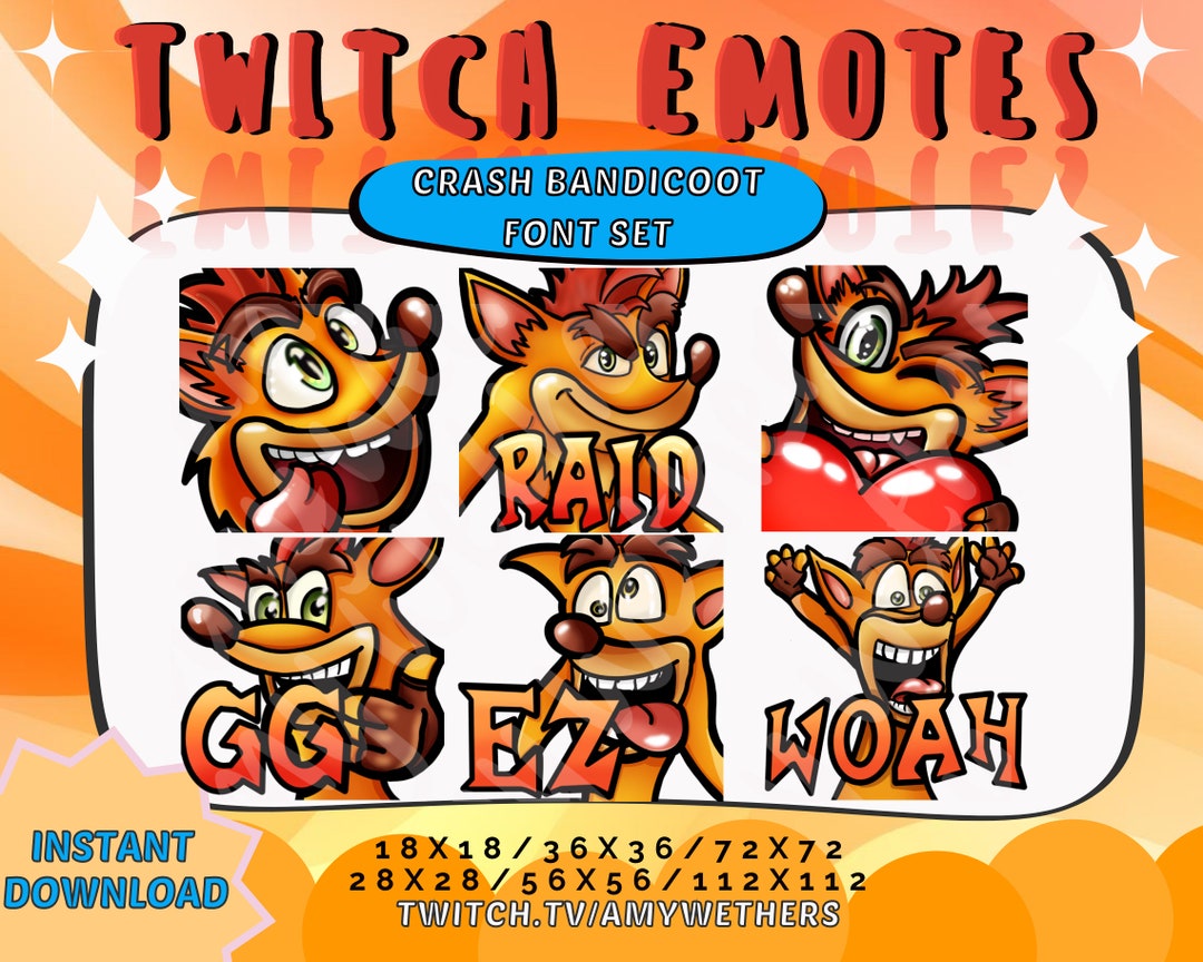 Crash Inspired Emote Set Raid/gg/ez/hype All Sizes: 112,72,56,36,28,18 ...