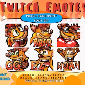 Crash Inspired Emote Set Raid/gg/ez/hype All Sizes: 112,72,56,36,28,18 ...