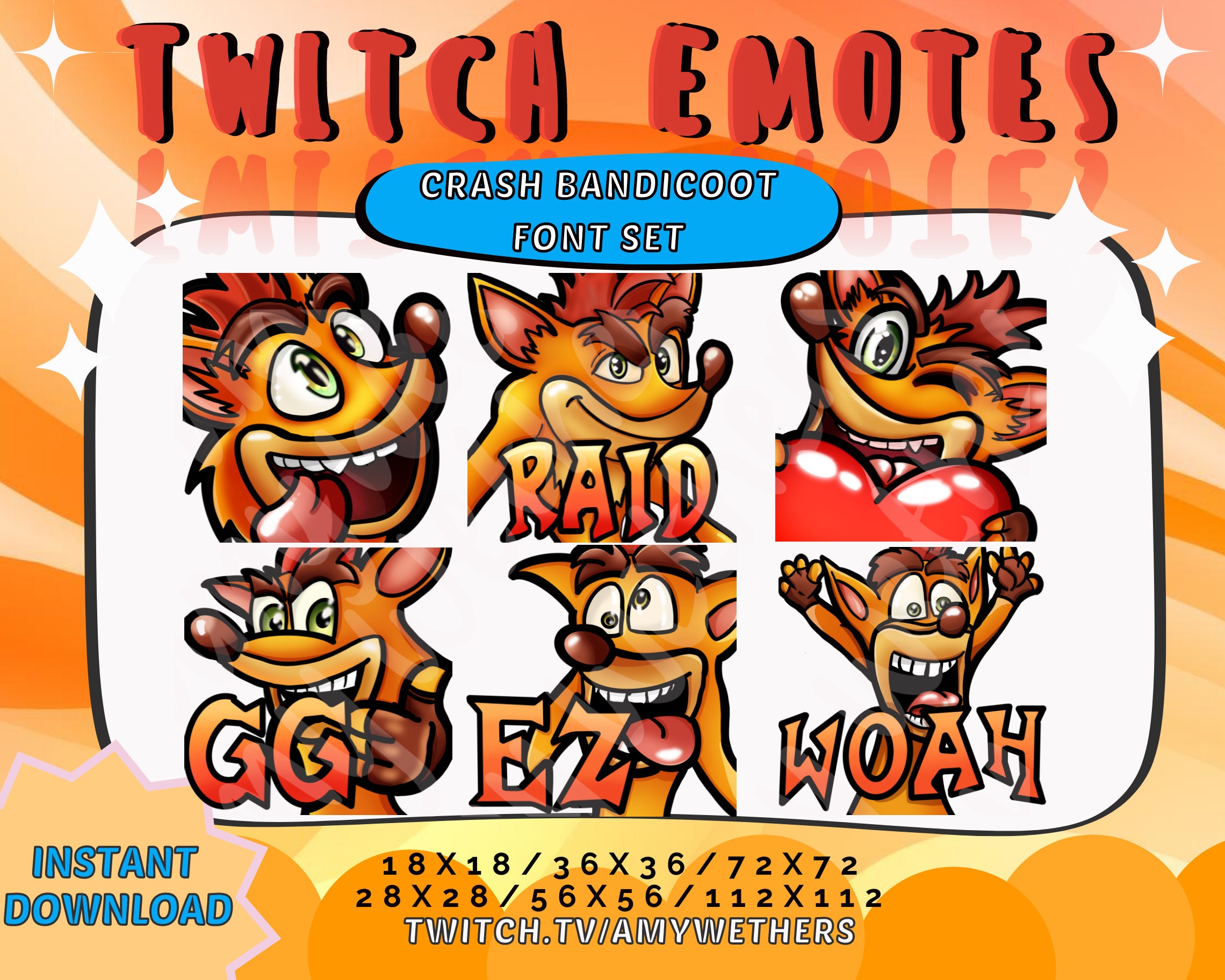 Crash Inspired Emote Set Raid/gg/ez/hype All Sizes: 112,72,56,36,28,18 ...