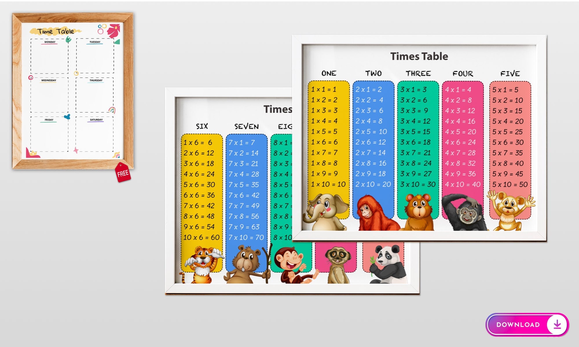 Printable Multiplication Times Tables With Animals Study Guides Fun and ...