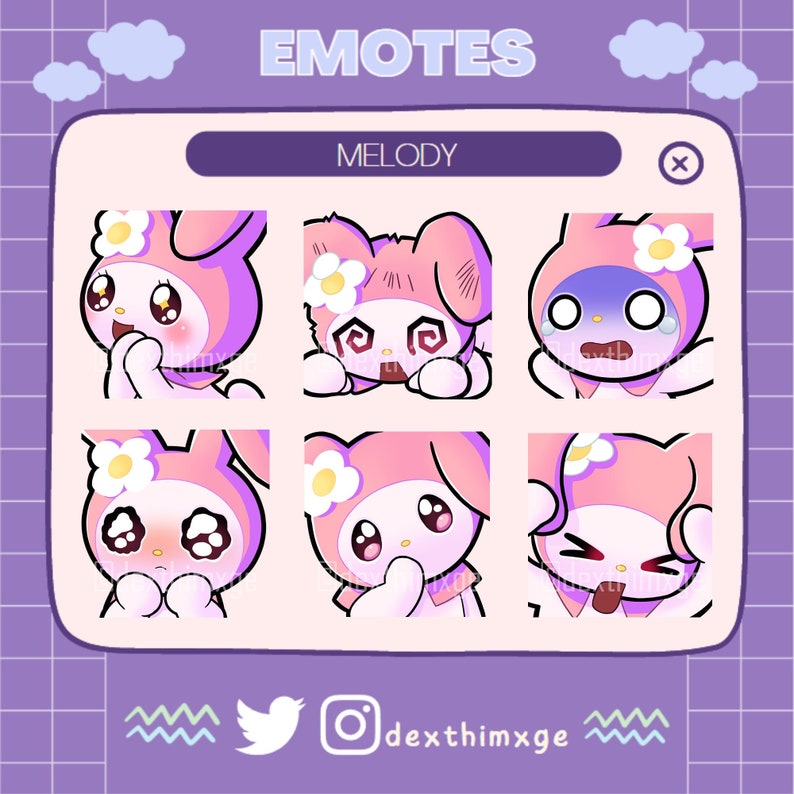 Melody Emotes Twitch Discord Emotes Pack 6 Cute Aesthetic Kawaii - Etsy