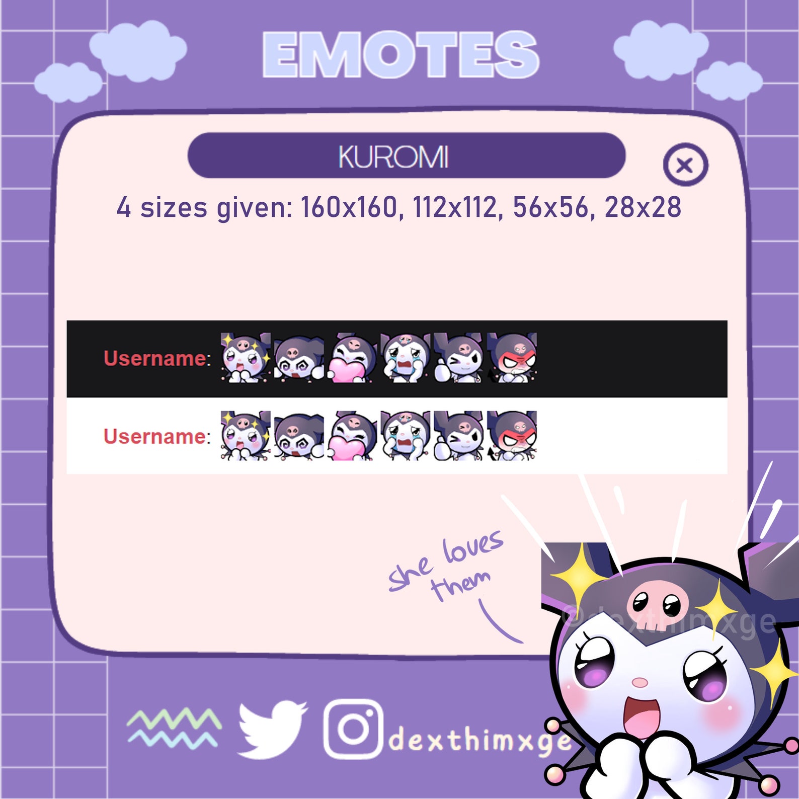 Kurómi Emotes Twitch / Discord Emotes Pack 6 // Cute Aesthetic Kawaii ...