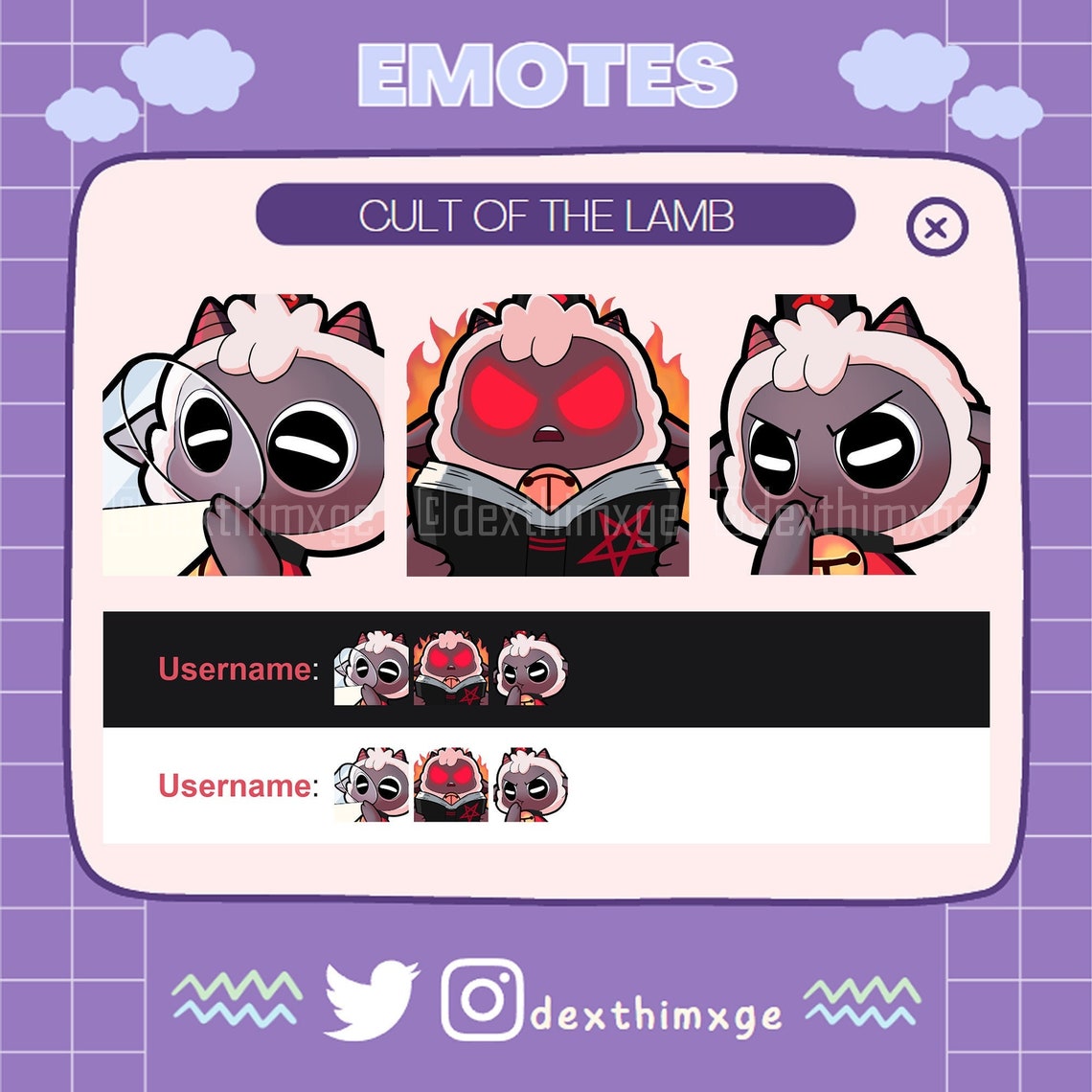 Cult of the Lamb Emotes Twitch Discord Emotes Pack 3 Cute Aesthetic ...